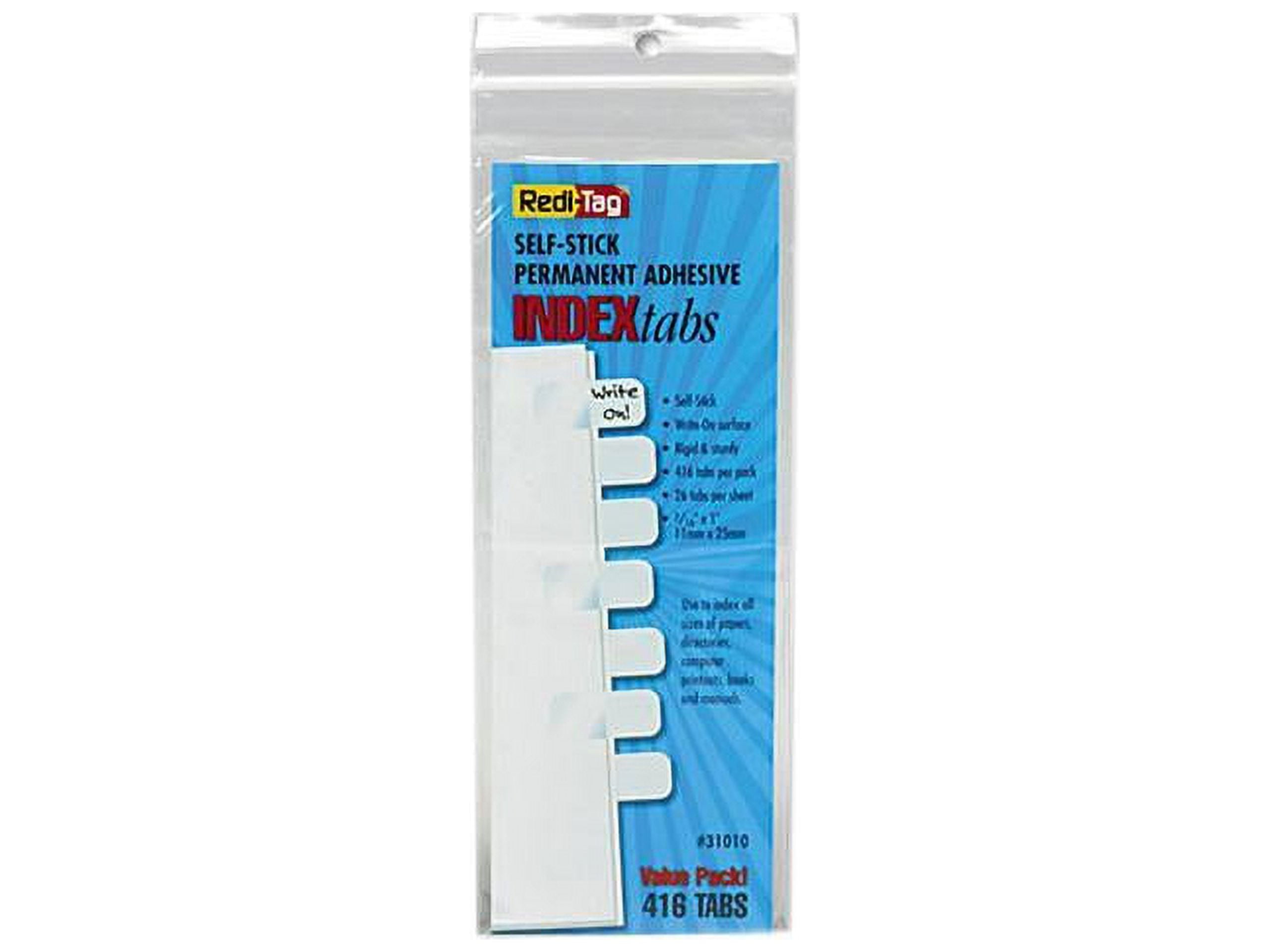 Redi-Tag Adhesive Side-Mount Self-Stick Plastic Index Tabs, 1in, White ...