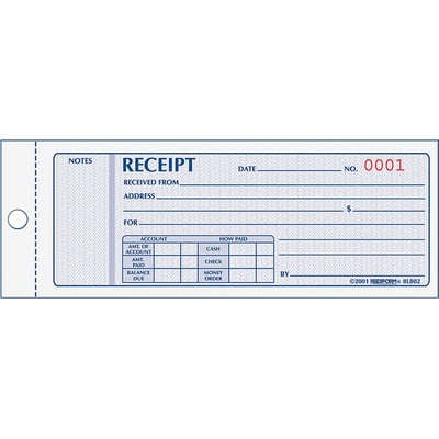 Rediform-1PK Receipt Book, Three-Part Carbonless, 7 X 2.75, 1/Page, 50 ...