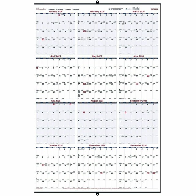 Brownline Heavyweight Yearly Wall Calendar (c172212) - Walmart Business ...