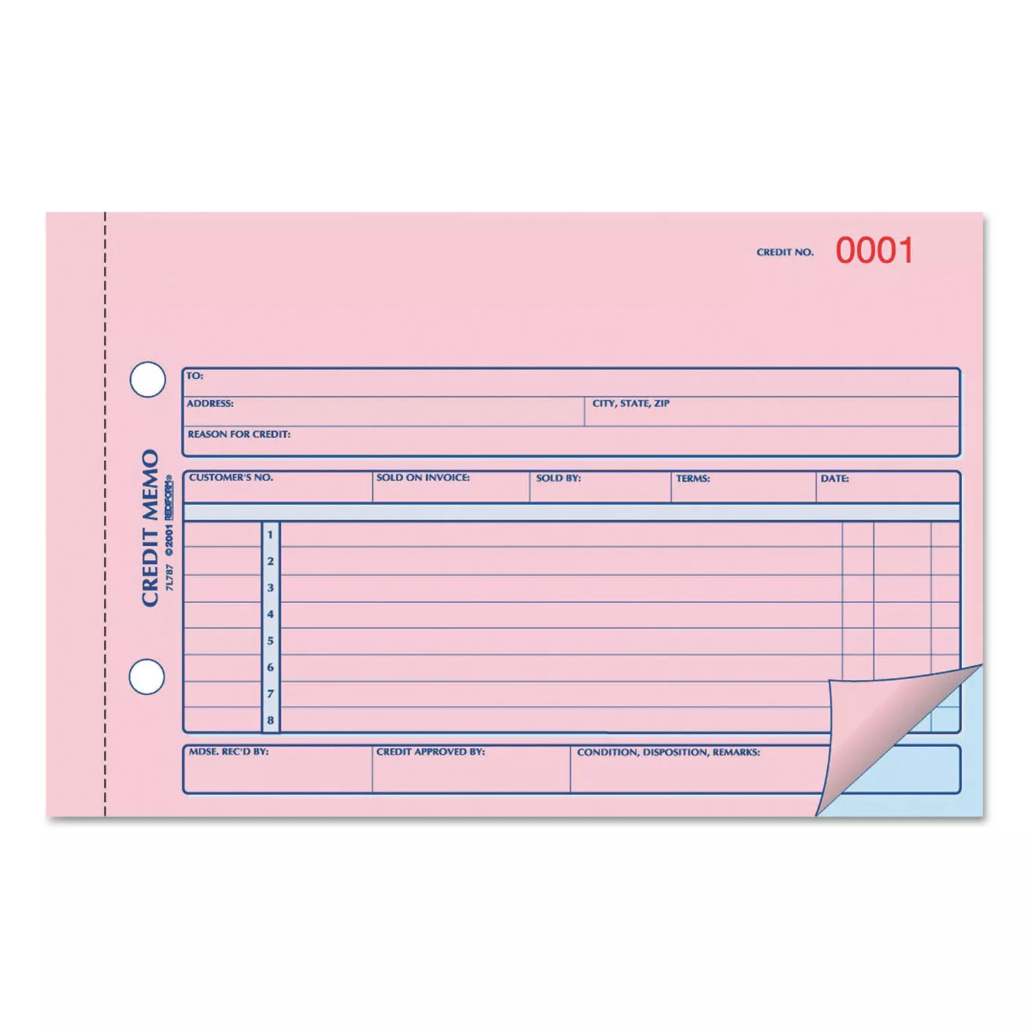 Rediform Credit Memo Book 5 1/2 x 7 7/8 Carbonless Triplicate 50 Sets ...