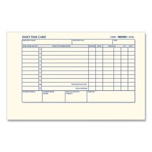 Rediform Daily Employee Time Cards, Two Sides, 4.25 X 7, 100/pad ...