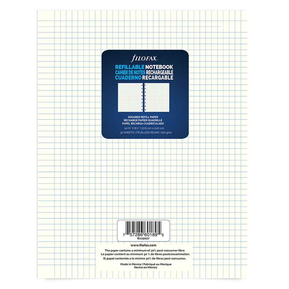 Filofax Refillable Notebook - Squared Refill Sheets, 10.875-inch x 8.5 ...