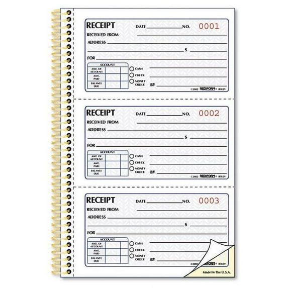 Rediform Gold Standard Money Receipt Book Two-Part Carbonless, 5 x 2.75 ...
