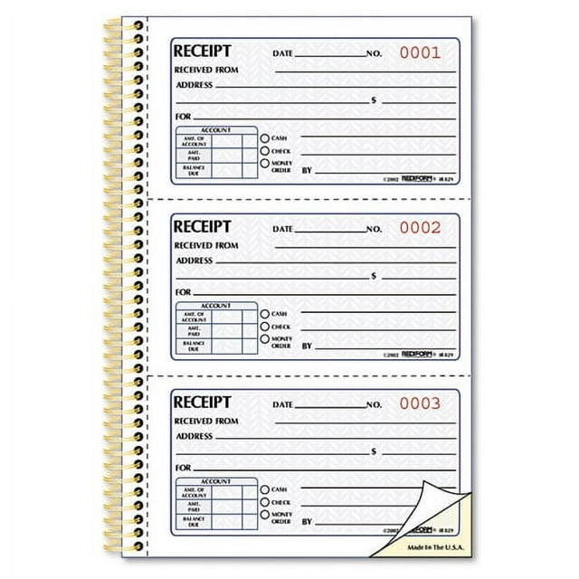 Rediform Gold Standard Money Receipt Book Two-Part Carbonless, 5 x 2.75 ...