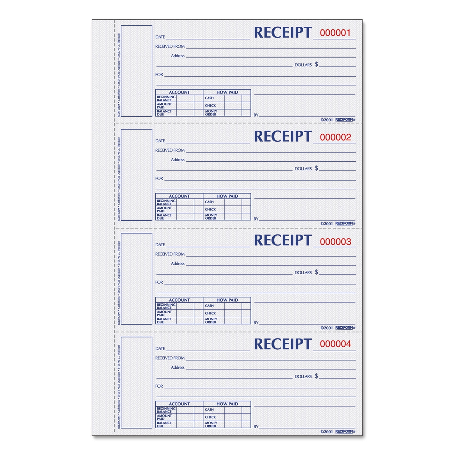 Rediform Hardcover Numbered Money Receipt Book, 6 7/8" x 2 3/4", Three ...