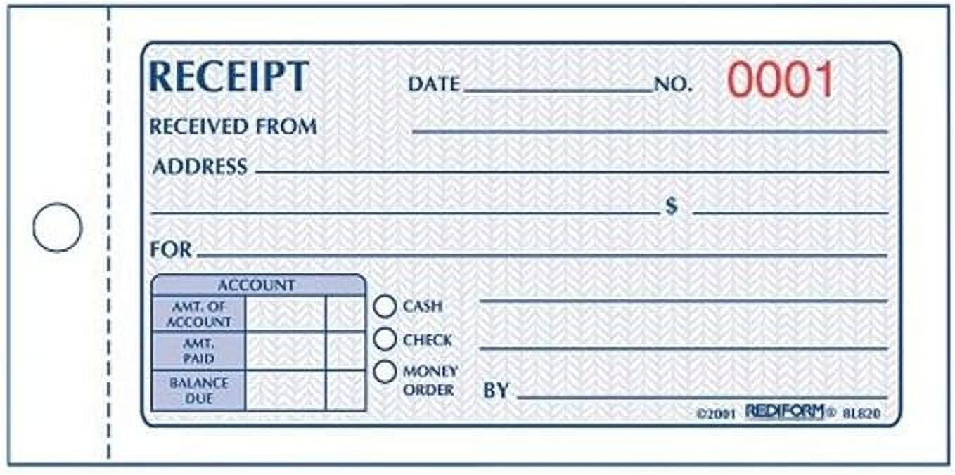 Rediform Money Receipt Book, 2.75" x 5.625", 50 Numbered Duplicates ...