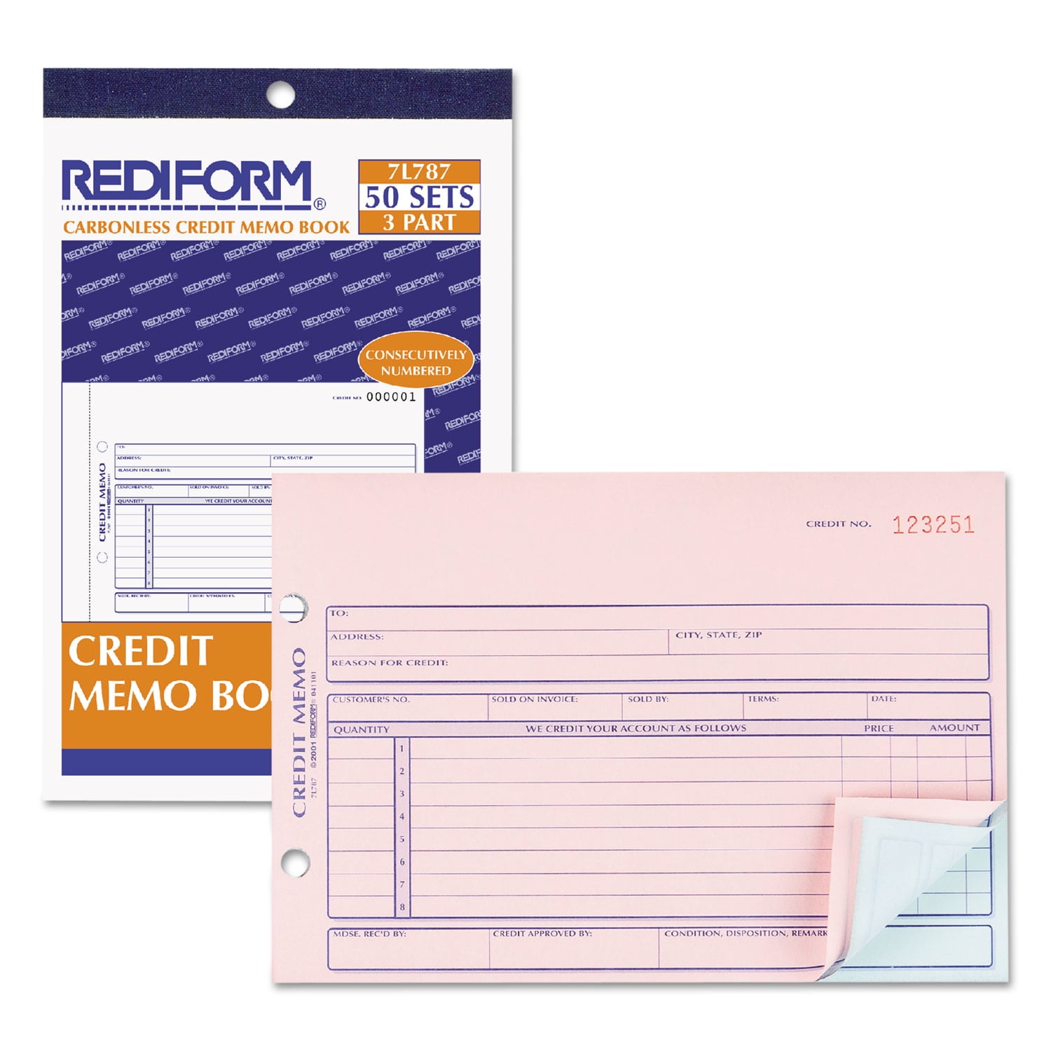 Rediform Credit Memo Book, 5 1/2 X 7 7/8, Carbonless Triplicate, 50 ...
