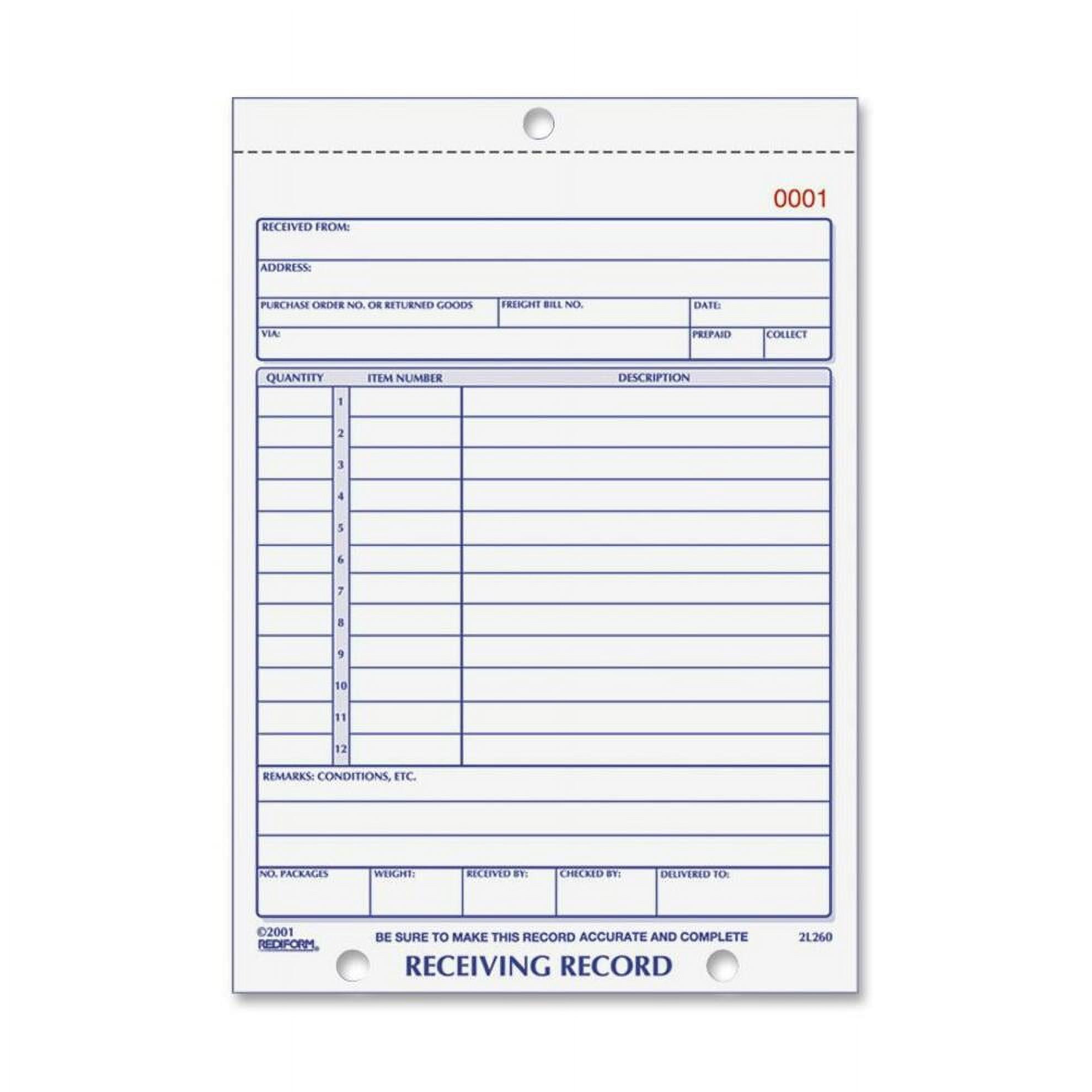 Rediform, RED2L260, Carbonless Receiving Record Slip Book, 1 Each ...