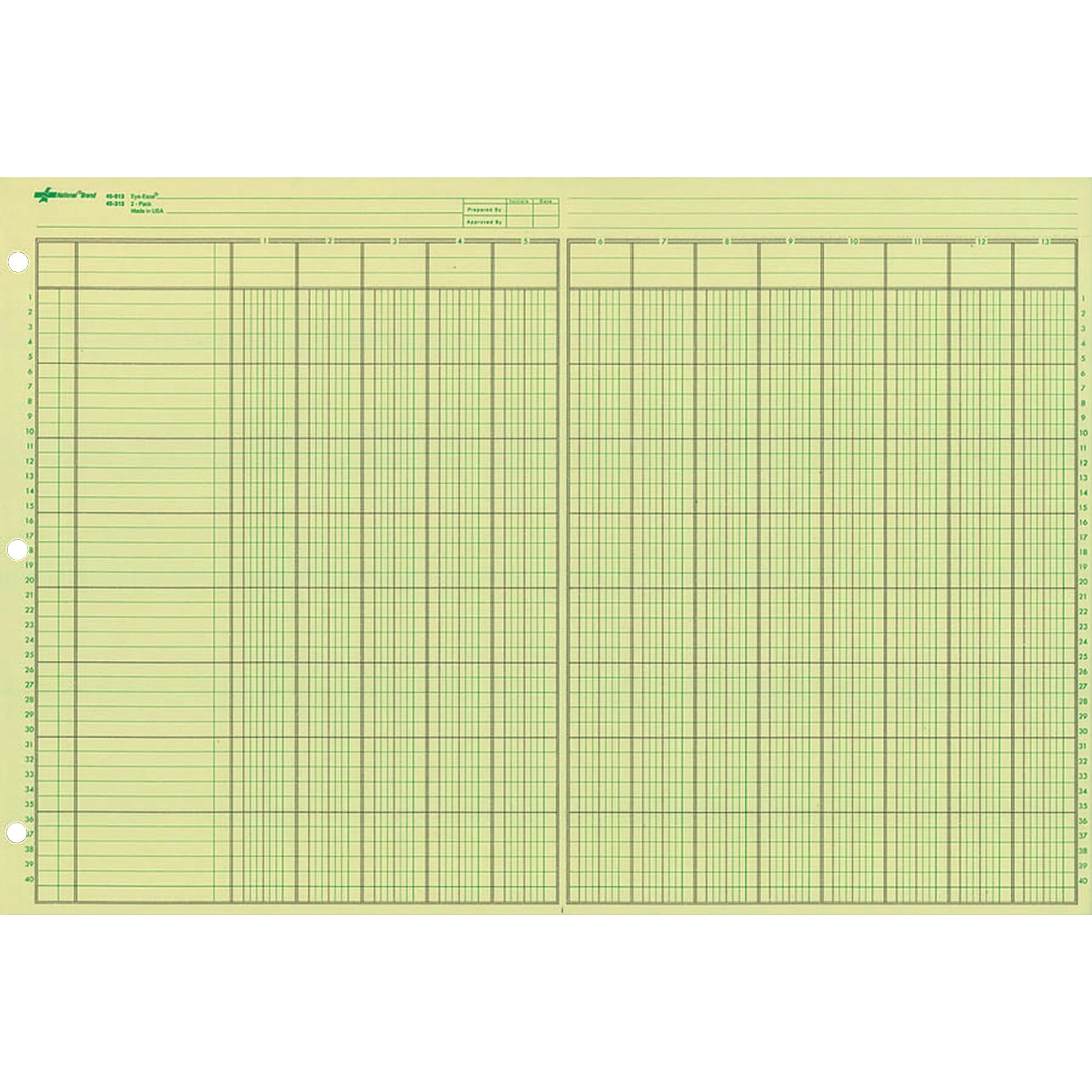 Rediform National Side Punched Analysis Pads, 13 Columns, 50 Sheets, Eye-Ease Green - Walmart.com