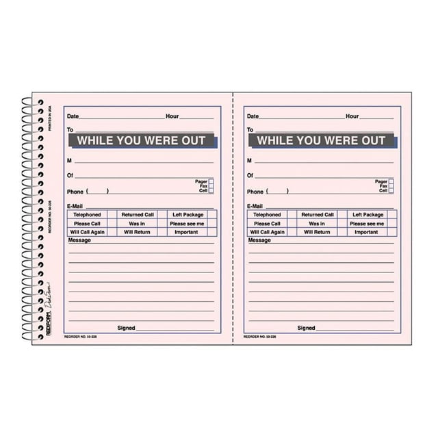 Rediform, RED50226, DeskSaver 2PP WYWO Message Book, 1 Each - Walmart.com