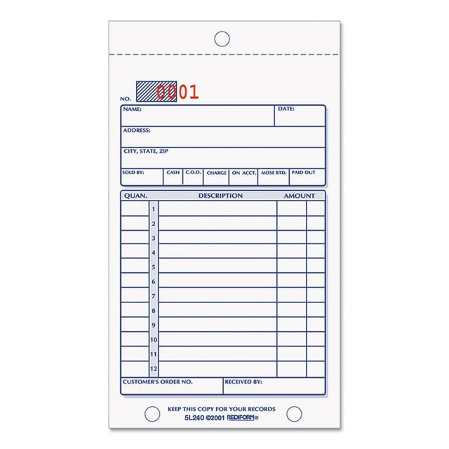 Rediform, RED5L240, Carbonless 2-part Sales Book Forms, 1 Each ...