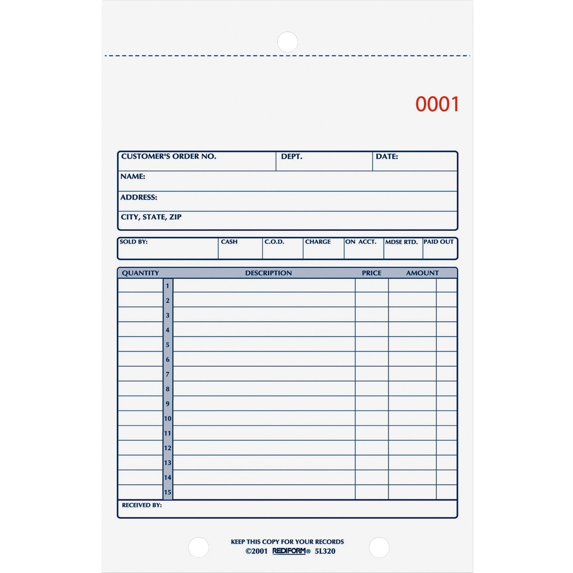 Rediform RED5L320 Business Receipt Books, 2-Part Carbonless Sales Forms ...