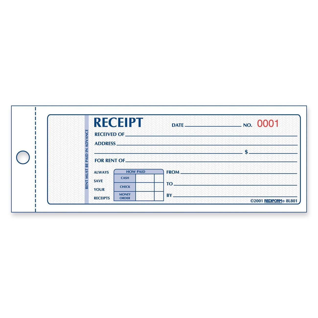 Rediform, RED8L801, Numbered Carbonless Receipt Book, 1 Each, White ...