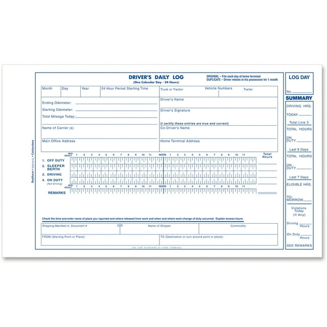 Rediform, REDS5031NCL, Carbonless 2-part Driver's Daily Log Book, 1 ...