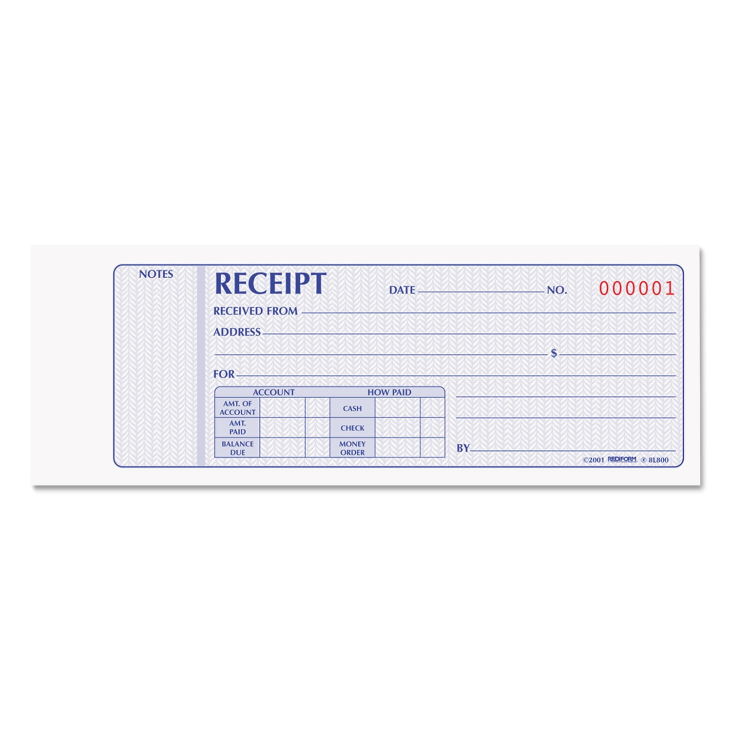 Rediform Receipt Book, 7" x 2 3/4", Carbonless Duplicate, 100 Sets per ...