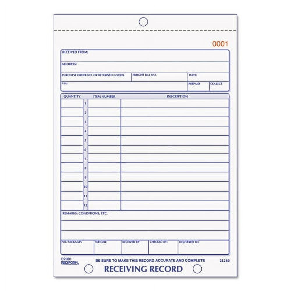 Rediform Receiving Record Book, 5 9-16 X 7 15-16, Three-Part Carbonless ...