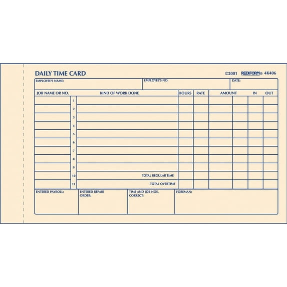Rediform Daily Time Clock Cards, 100 Per Pad, White, Employee ...