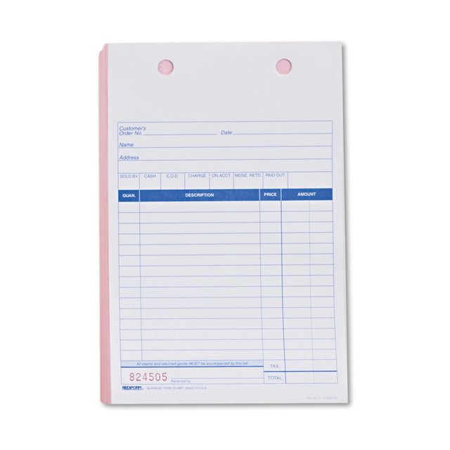 Rediform Sales Form for Registers, 5 1/2 x 8 1/2, Blue Print Three-Part ...