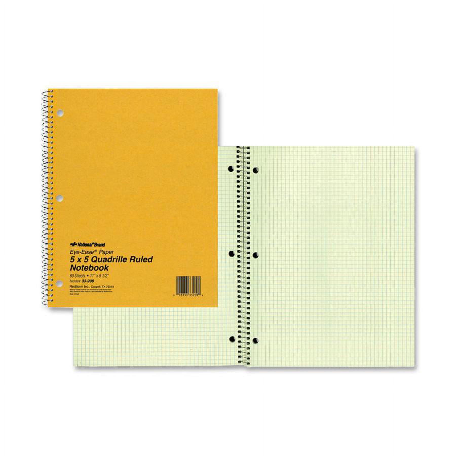 Rediform Wirebound Notebook 5"x5" Quad 11"x8-1/2" 80 Pages Green 33209 ...