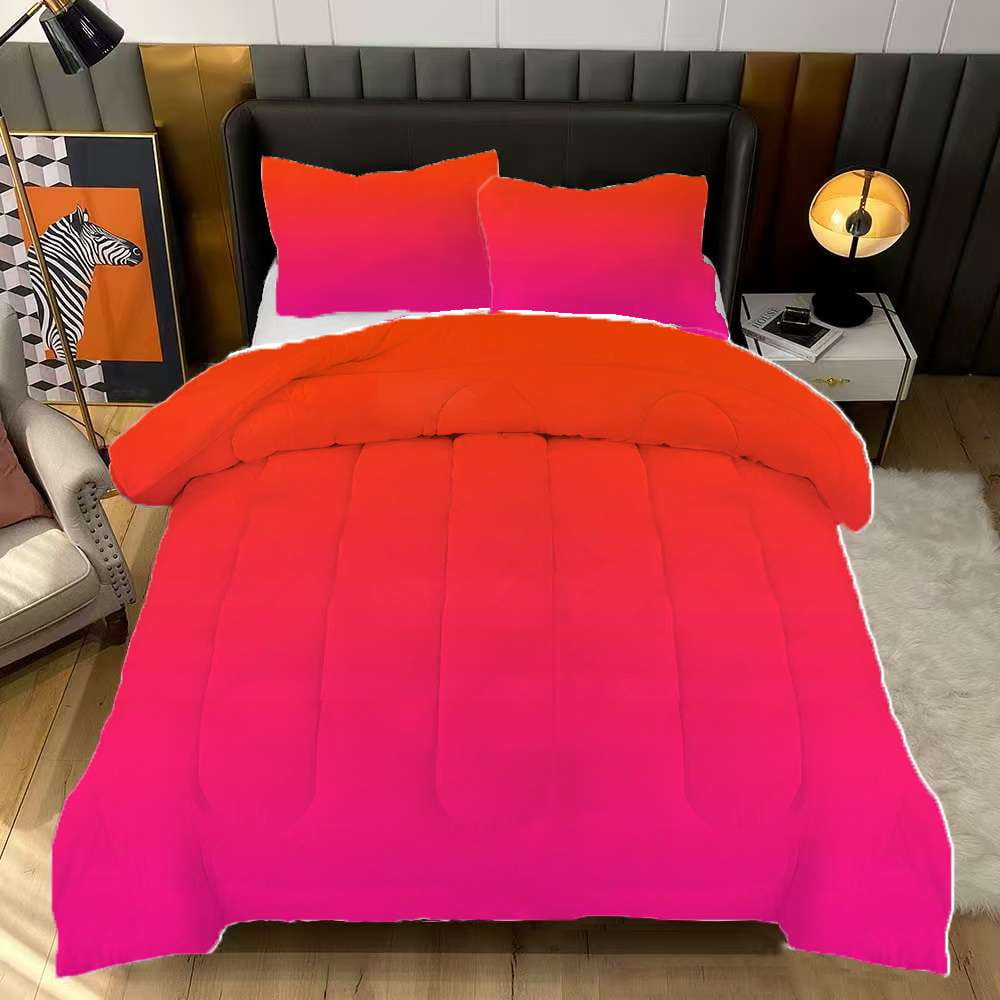 Redish Pink Gradient Comforter Set Queen Size Bedding Set For Travl ...