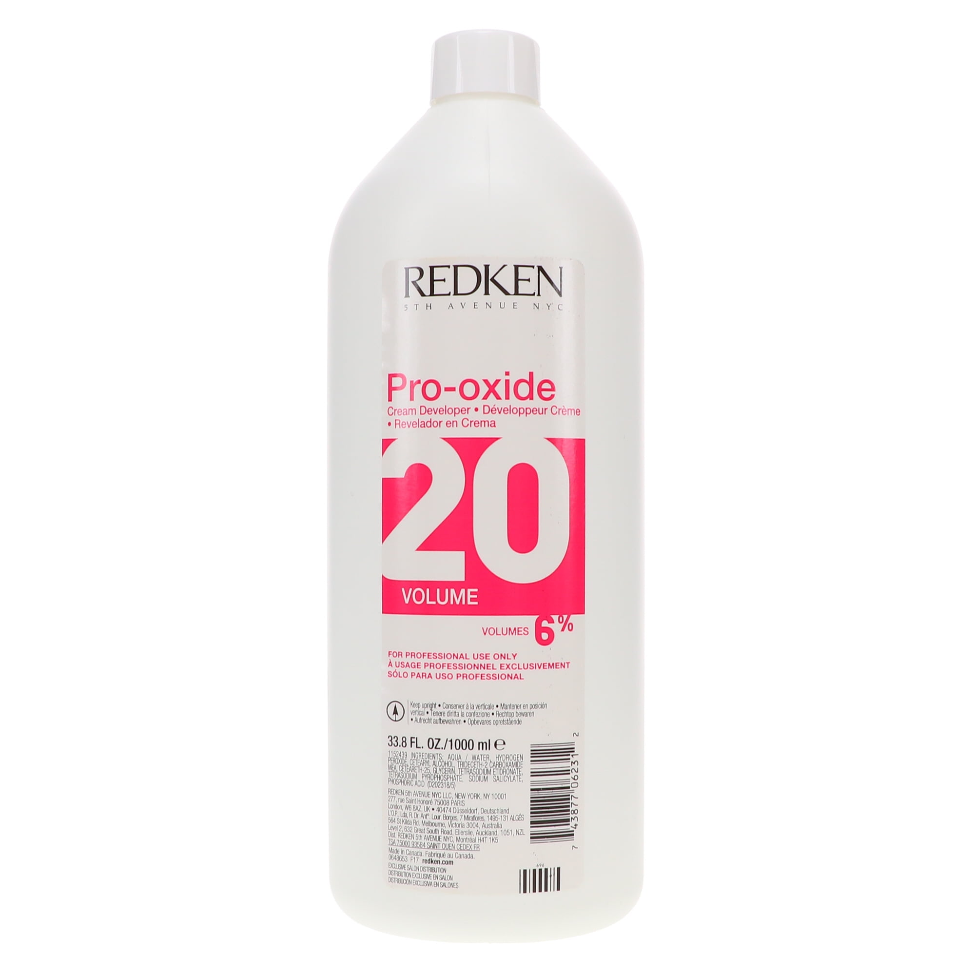 Redken Pro-Oxide Cream Developer 20 Volume 6%, 33.8 Oz for Unisex, Easy ...