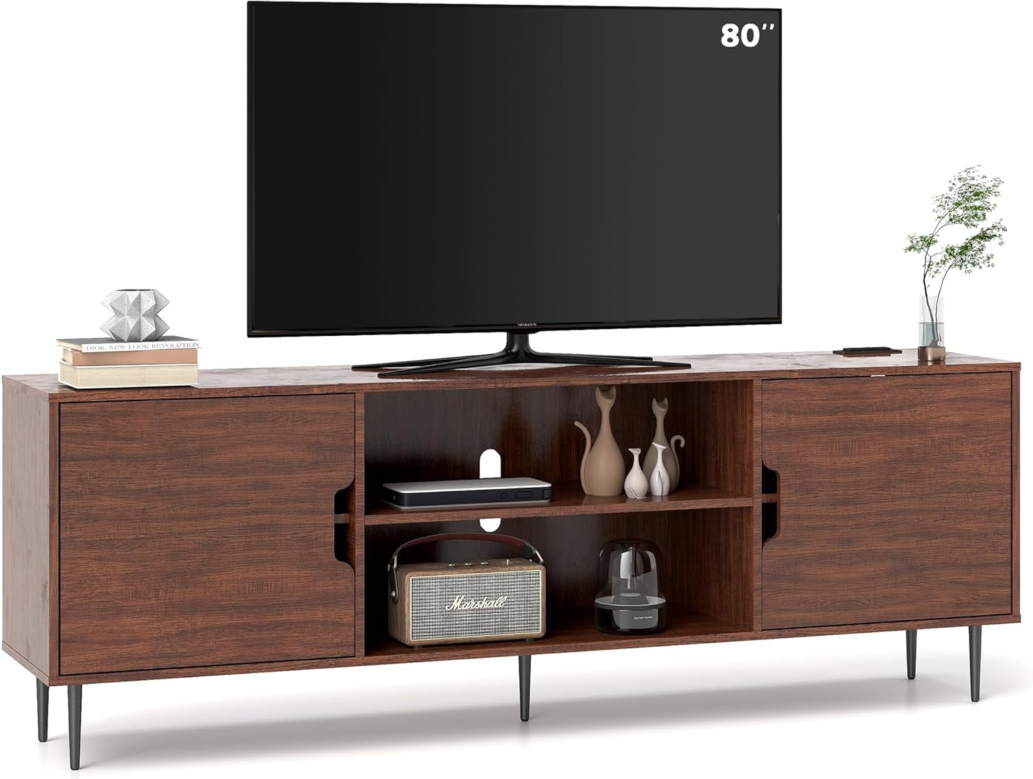 Redkey Mid-Century Modern TV-Stand - Walnut Television Stands for 75 ...