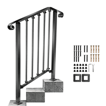 UBesGoo 2 Steps Stair Rail Matte Black Wrought Iron Handrail for ...