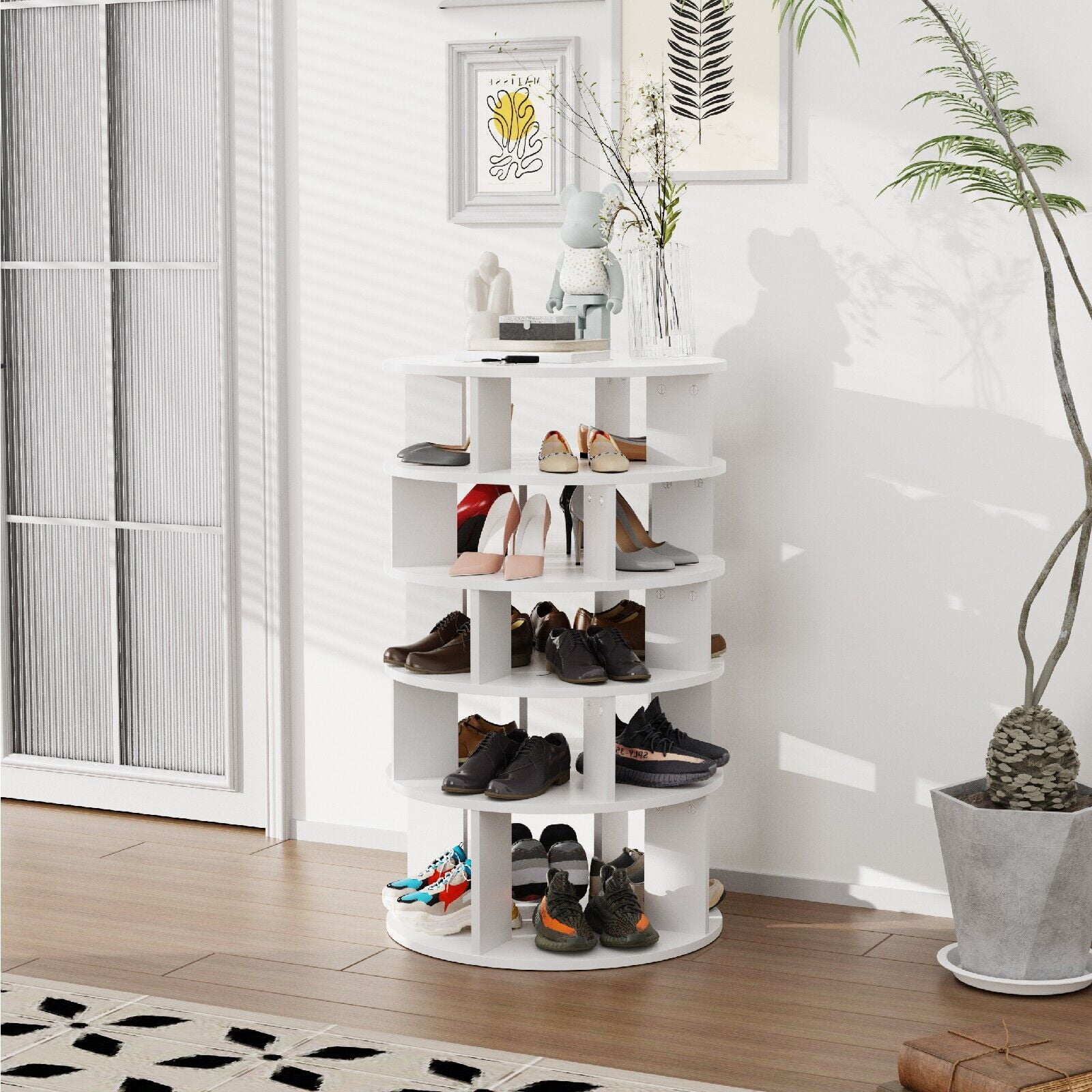 Redlife 360° Rotating Shoe Rack Tower,5 Tiers Storage Shelves Spinning ...