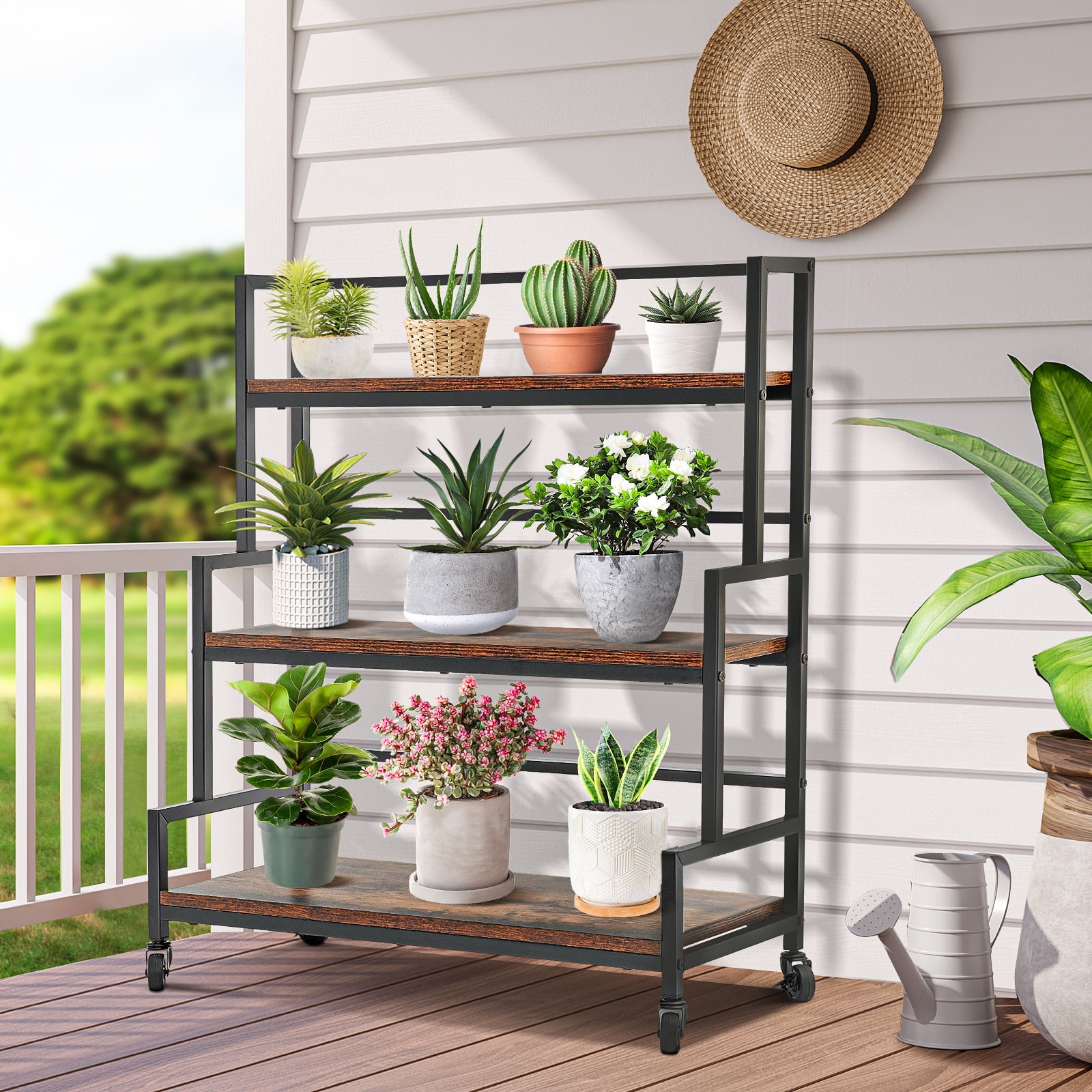 Redlife 37'' x 14.8'' x4.5'' 3-Tier Rustic Brown Black Ladder Shelf and ...