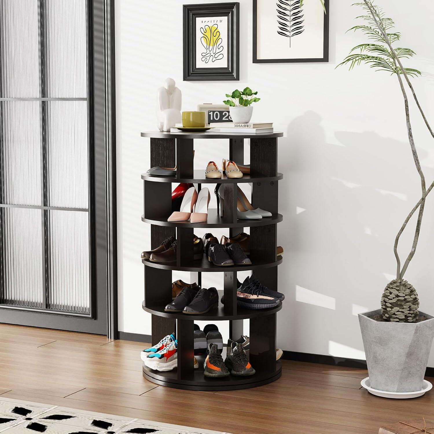 Redlife 5 Tier Rotating Shoe Tower 360° Revolving Shoe Storage ...