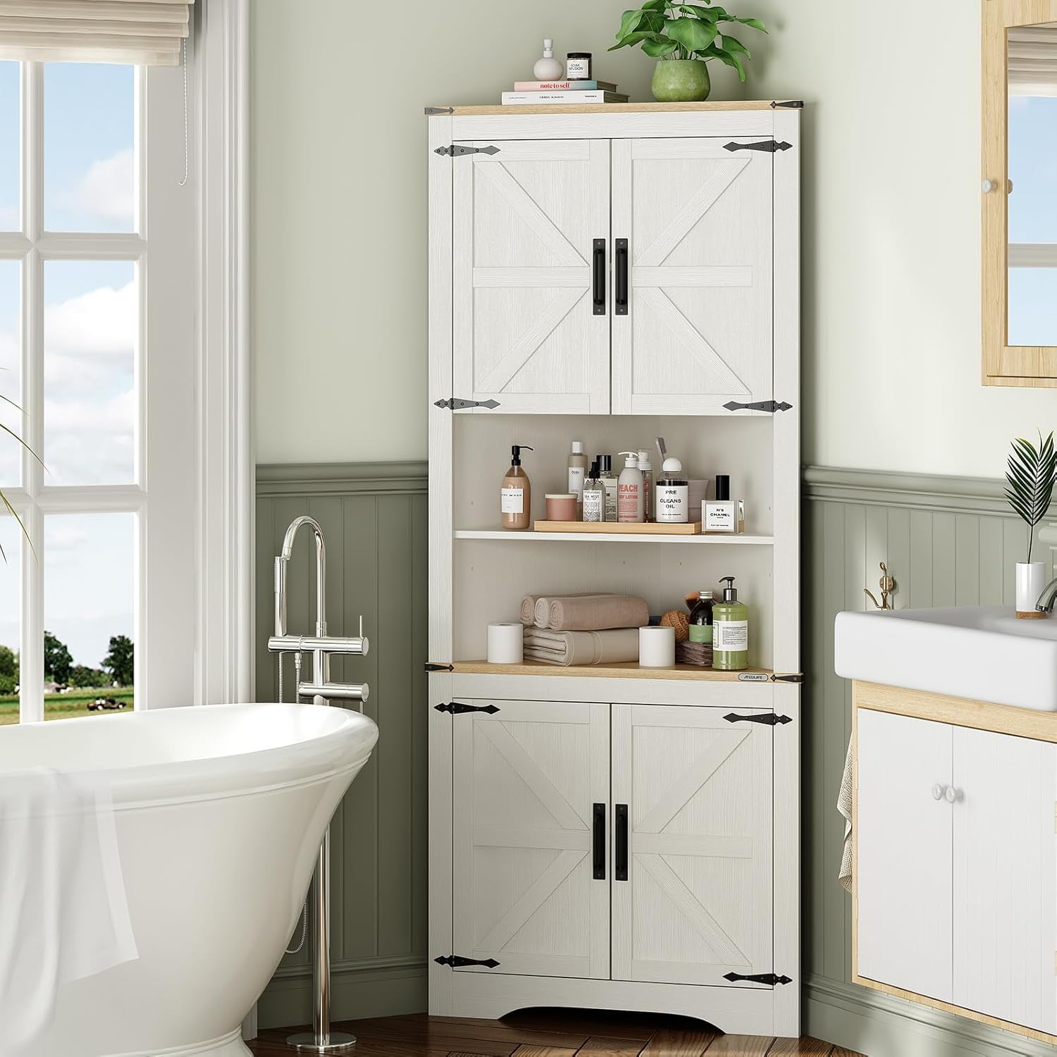 Redlife 70.5” Tall Farmhouse Corner Storage Cabinet, Corner Bathroom ...