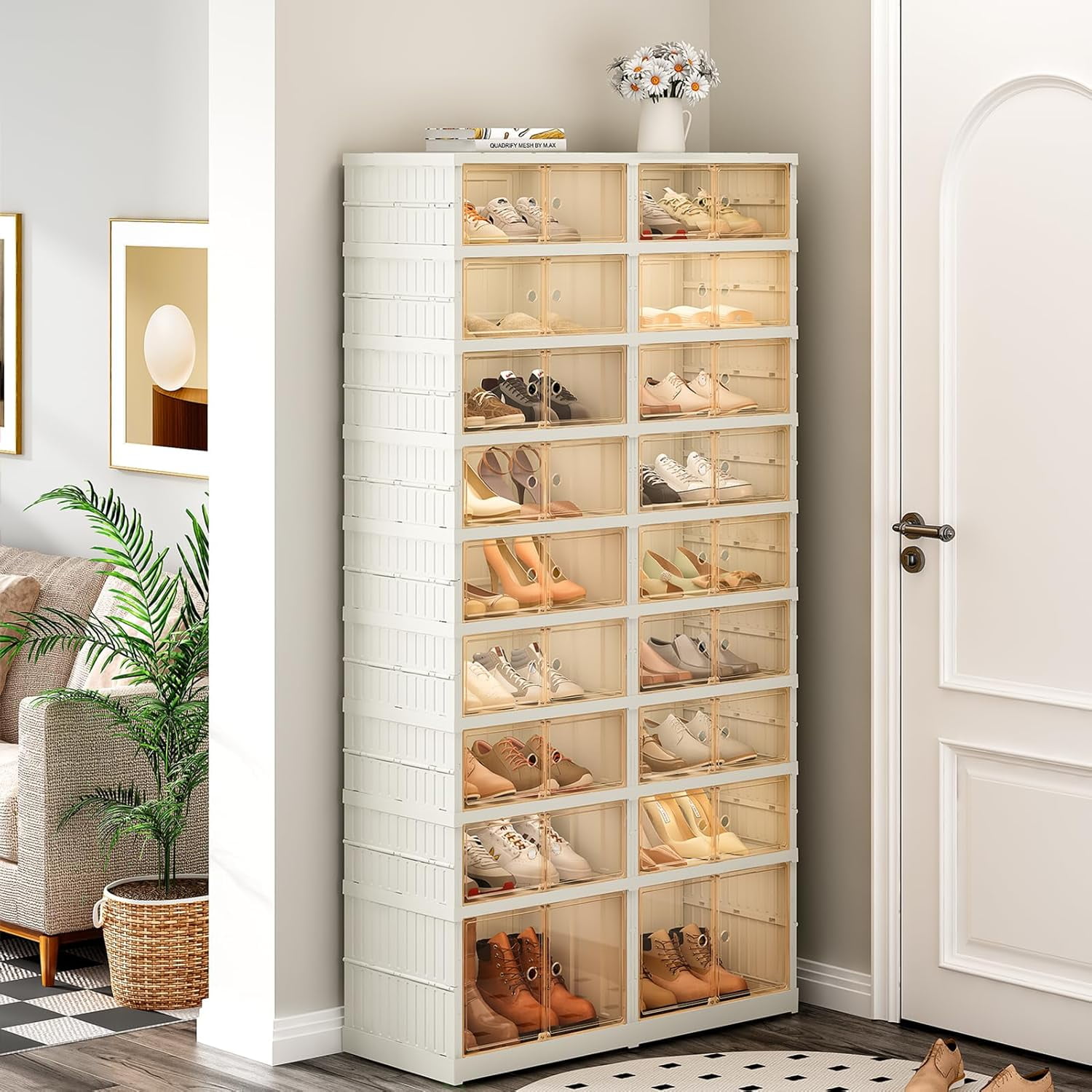 Redlife 9 Tier Foldable Shoe Rack Organizer for Closet, 18-36Pairs Plastic Shoe Shelf ...