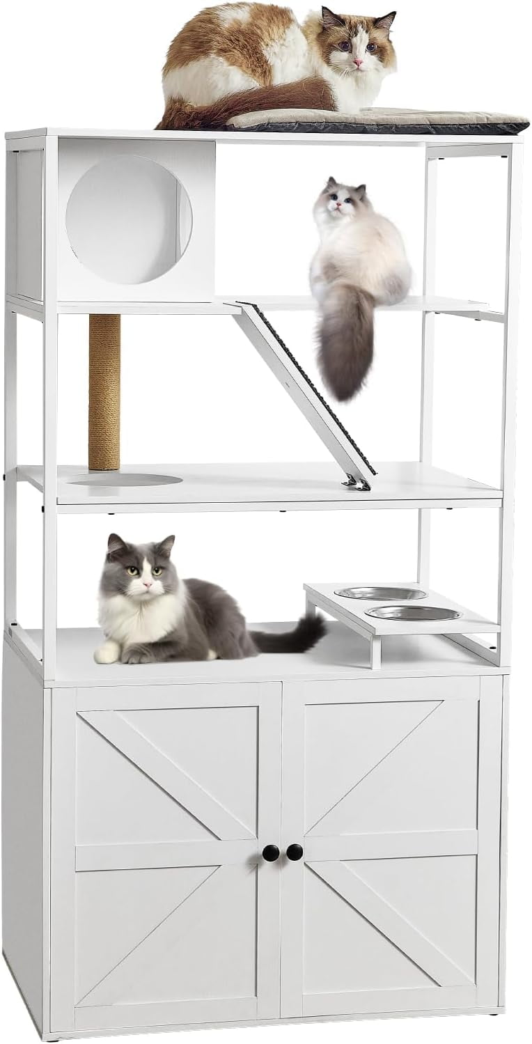 Redlife Cat Tree with Litter Box Enclosure Furniture 5 Levels, 2-in-1 ...