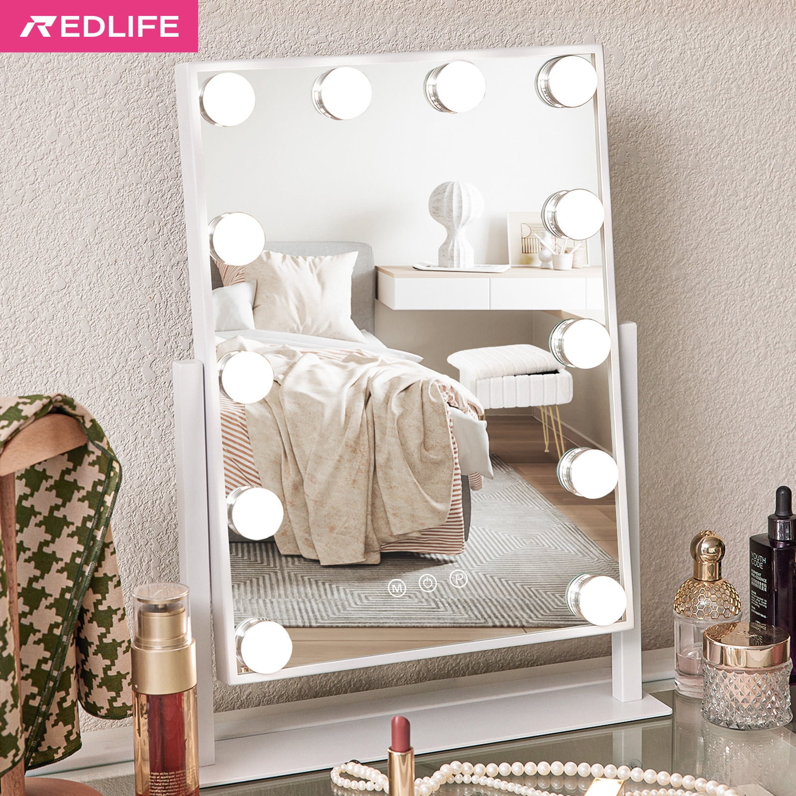 Redlife Hollywood Vanity Mirror with 3 LED Dimmable Light 18.11X19.1 ...