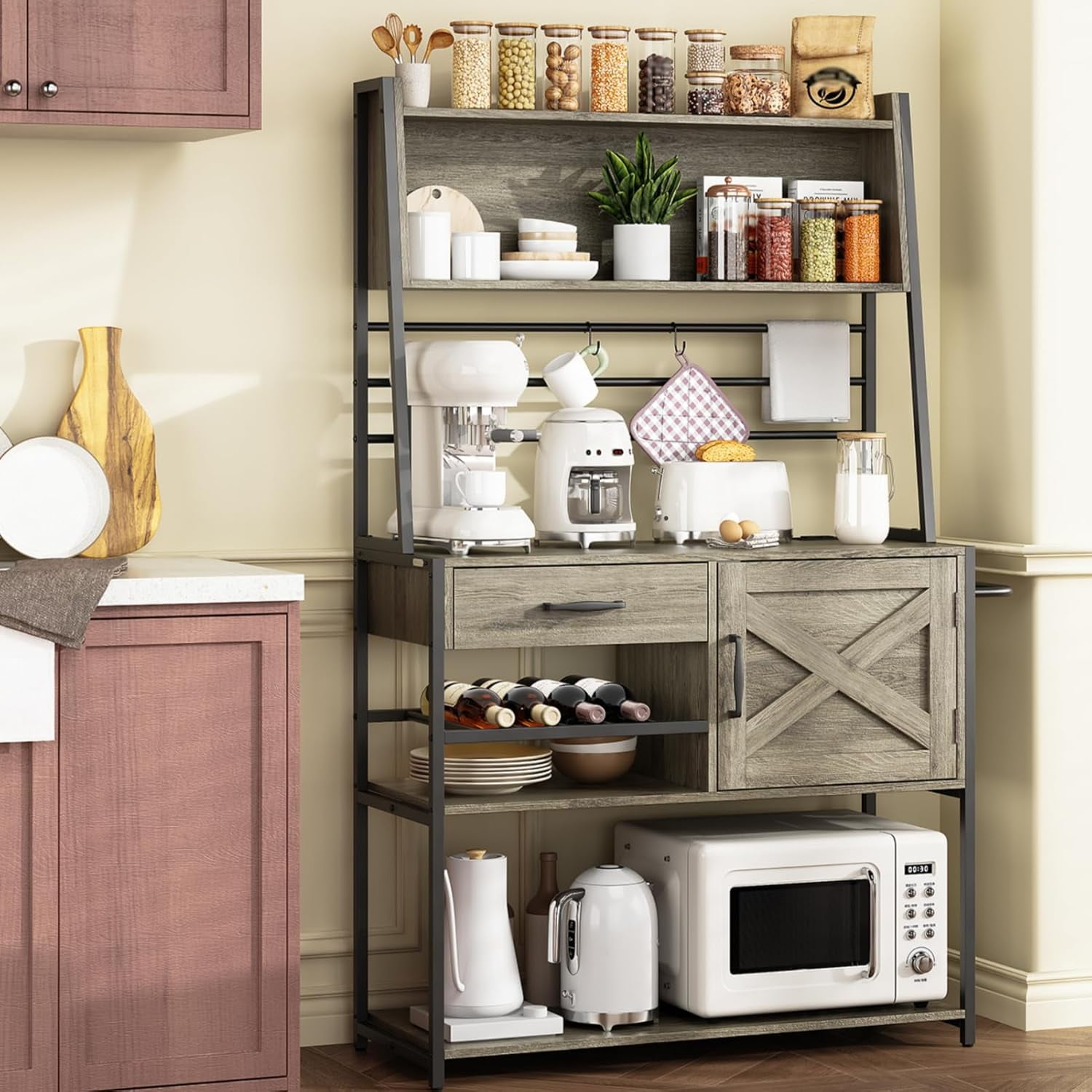 Redlife Large Bakers Rack with Power Outlets, Kitchen Microwave Oven ...