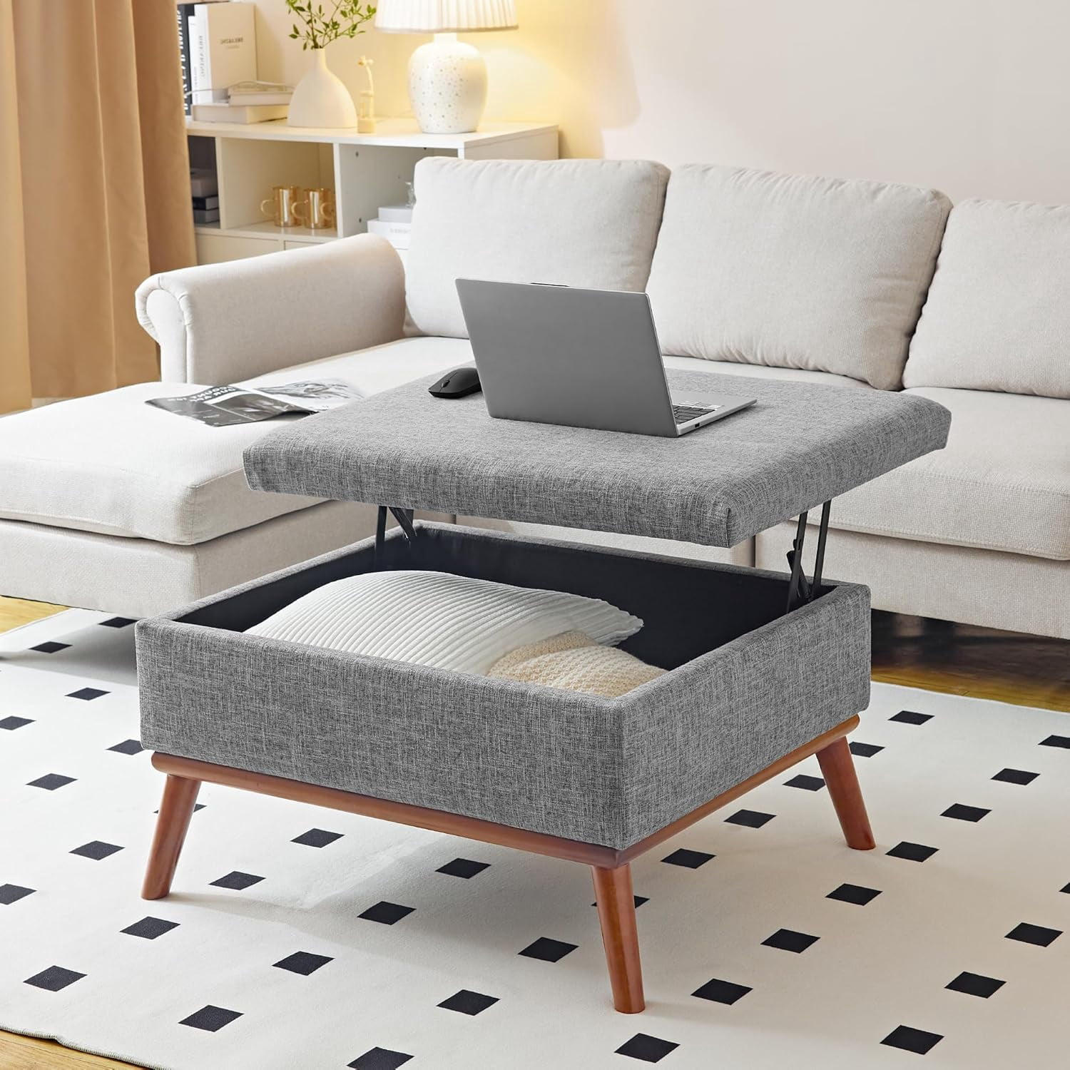 Redlife Mid Century Modern Ottoman, 31" Lift Top Ottoman Rectangle ...