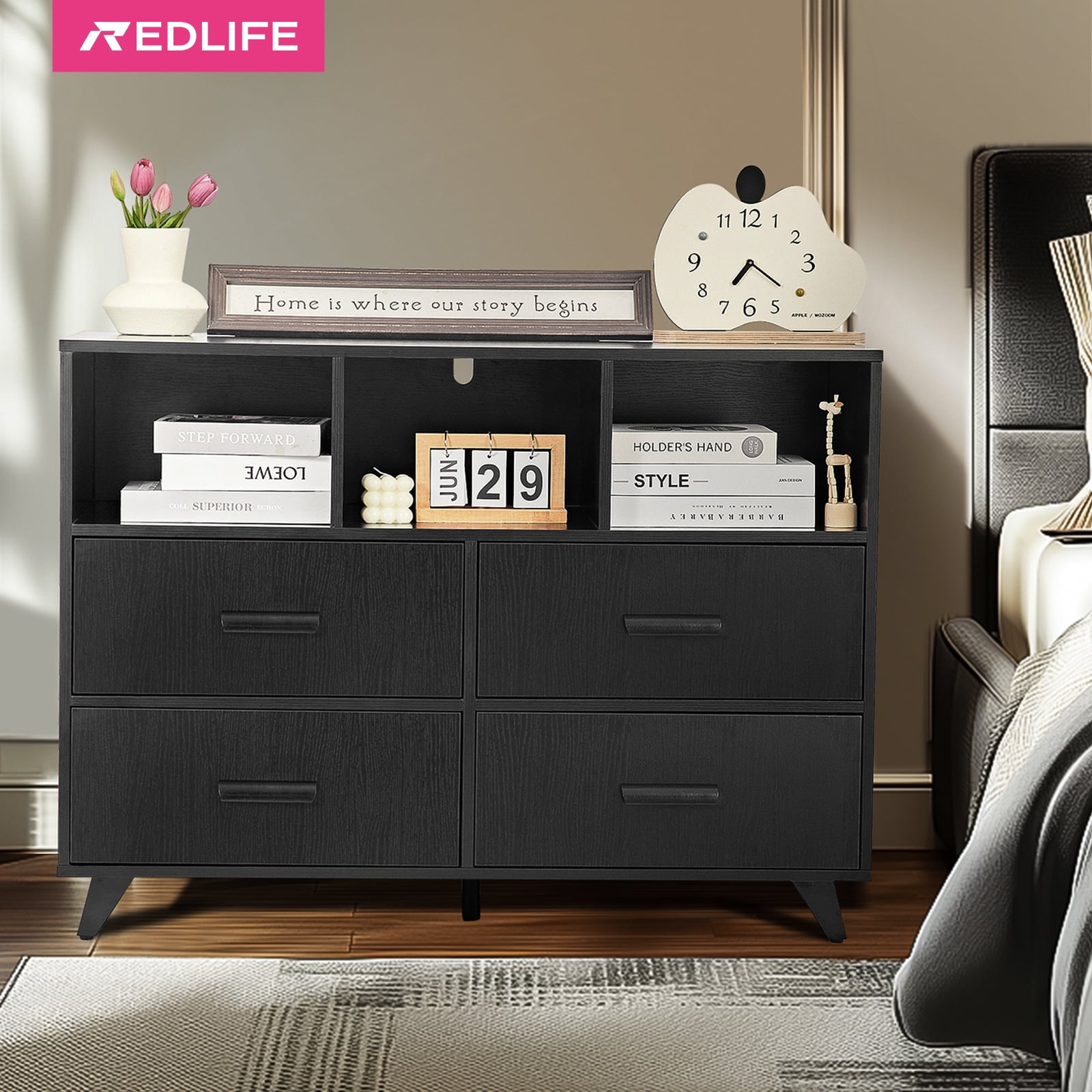 Redlife Dresser with 4 Drawers 42 Inches Long Chests for Bedroom with 3 ...