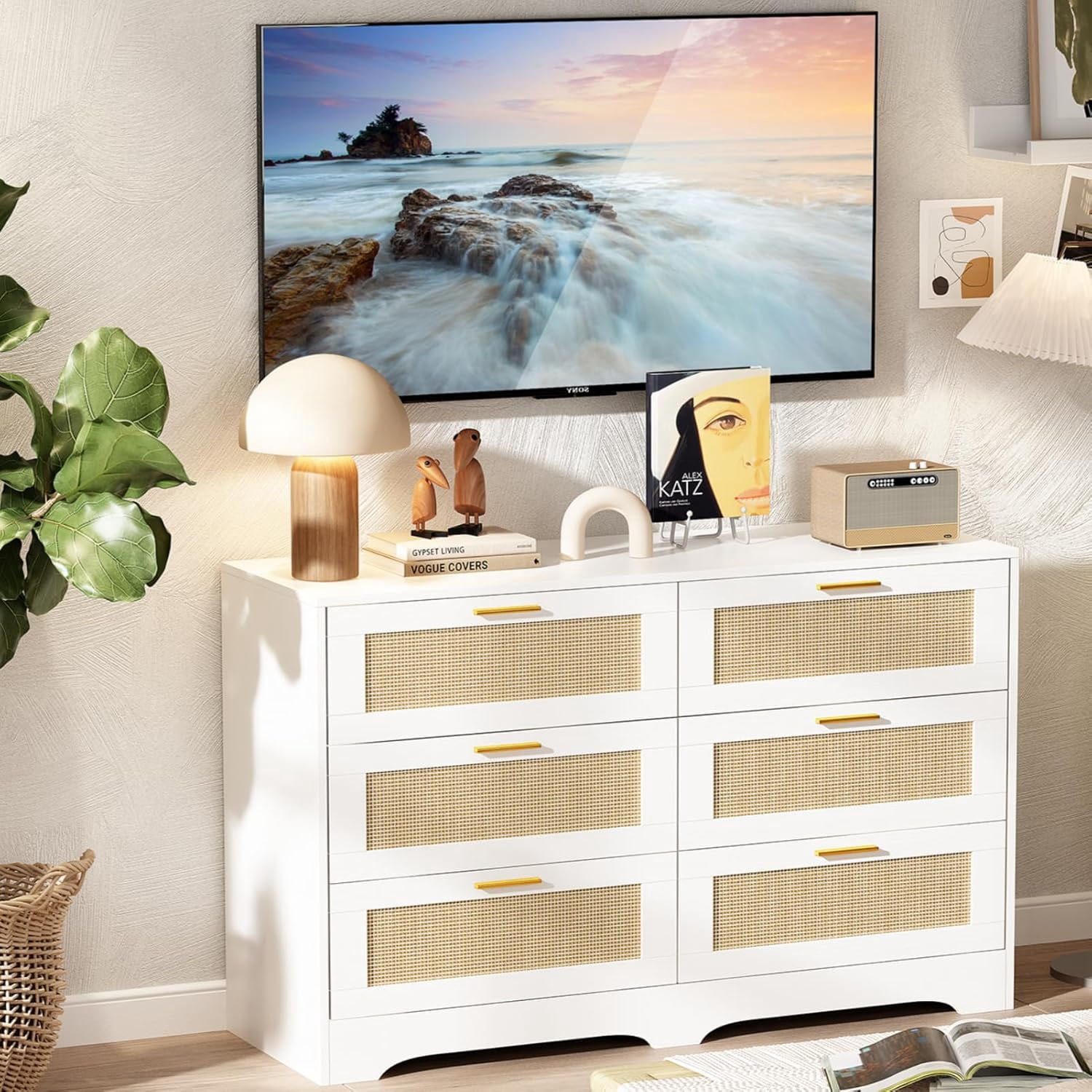 Redlife Rattan TV Stand for Bedroom, Small TV Stand for 35-50inch TV ...