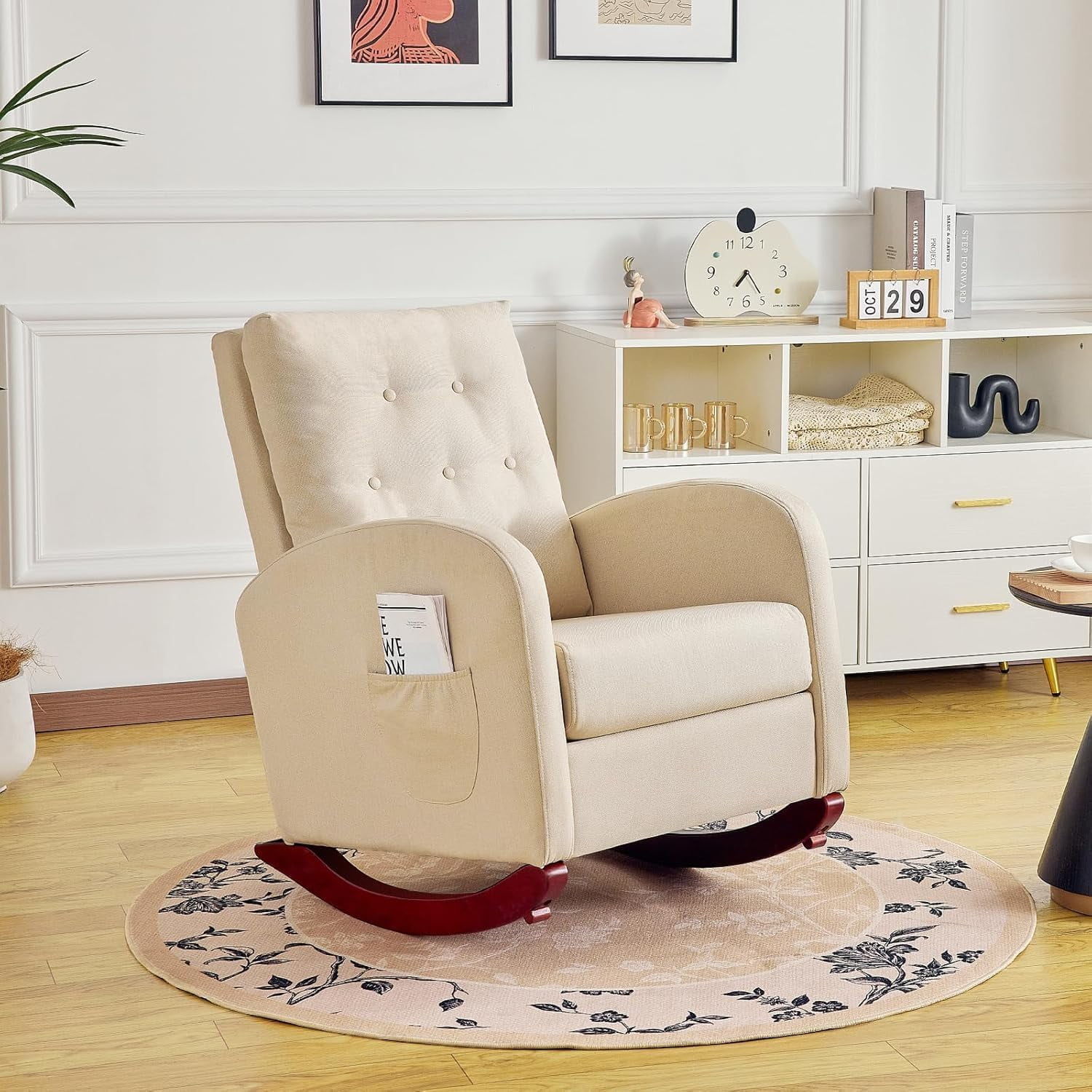 Redlife Rocking Chair Nursery, High Back Rocking Chair, Linen ...