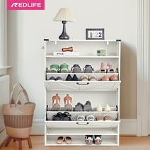 Dextrus White Shoe Cabinet, Modern Entryway Shoe Rack, Tipping Bucket ...