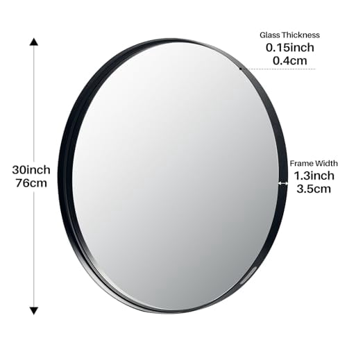 Redlife Tempered Glass Round Wall Mirror, 30 x 30 Inches, Decorative ...