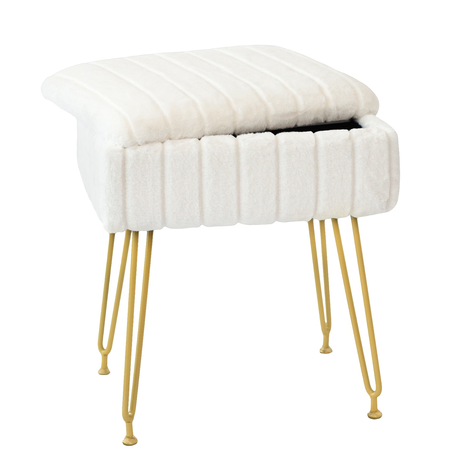 Redlife Vanity Stool Chair with Storage Faux Fur Makeup Chair for ...