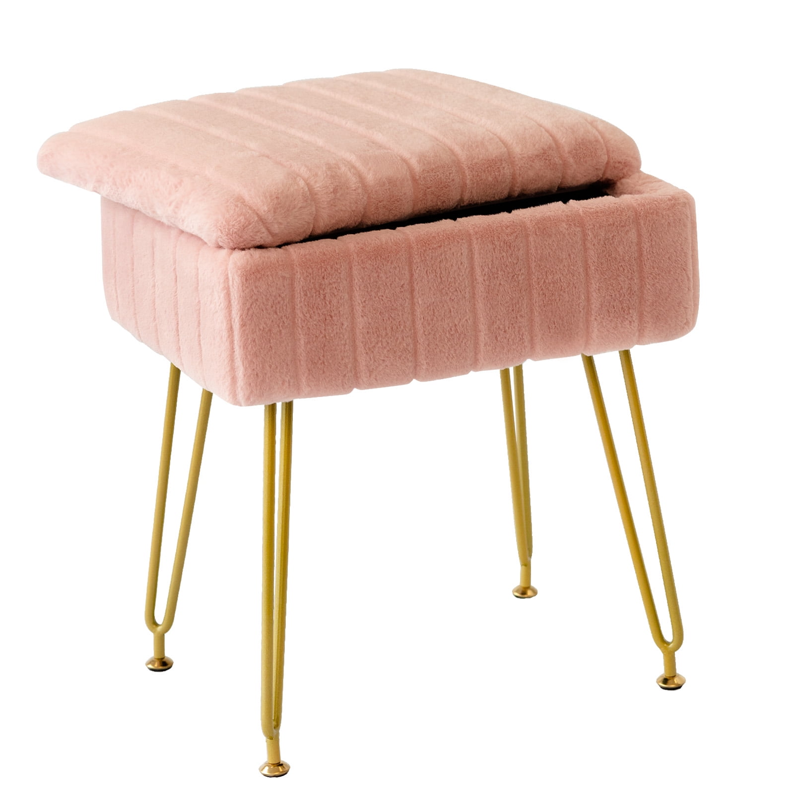 Redlife Vanity Stool Chair with Storage Faux Fur Makeup Ottoman Small ...