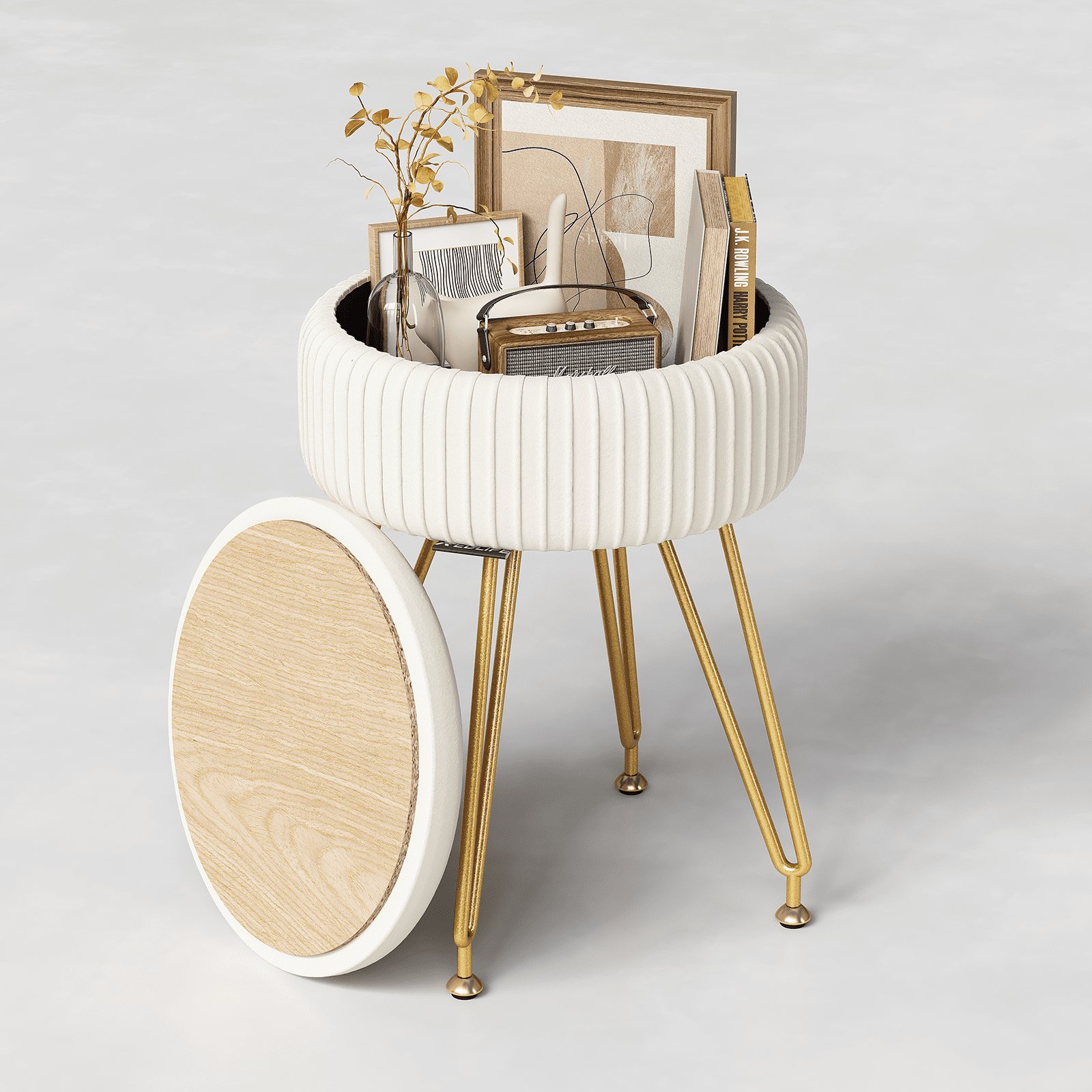 Redlife Velvet Vanity Stool Chair with Storage Multifunctional Makeup ...