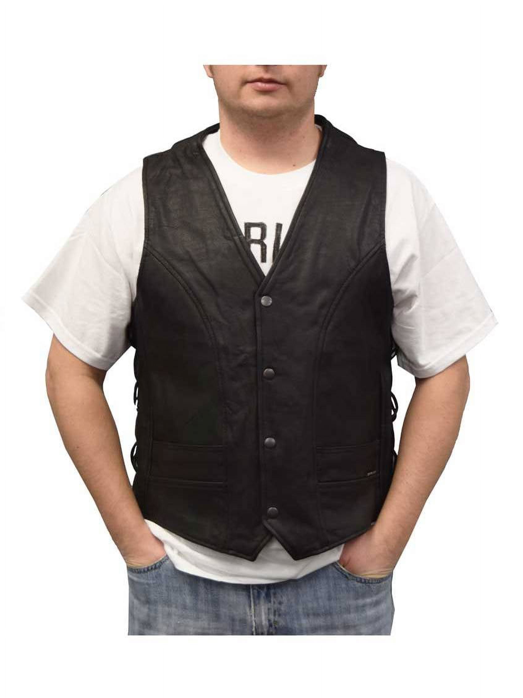 Redline Leather Men's Leather Black Piping Motorcycle Riding Vest M ...