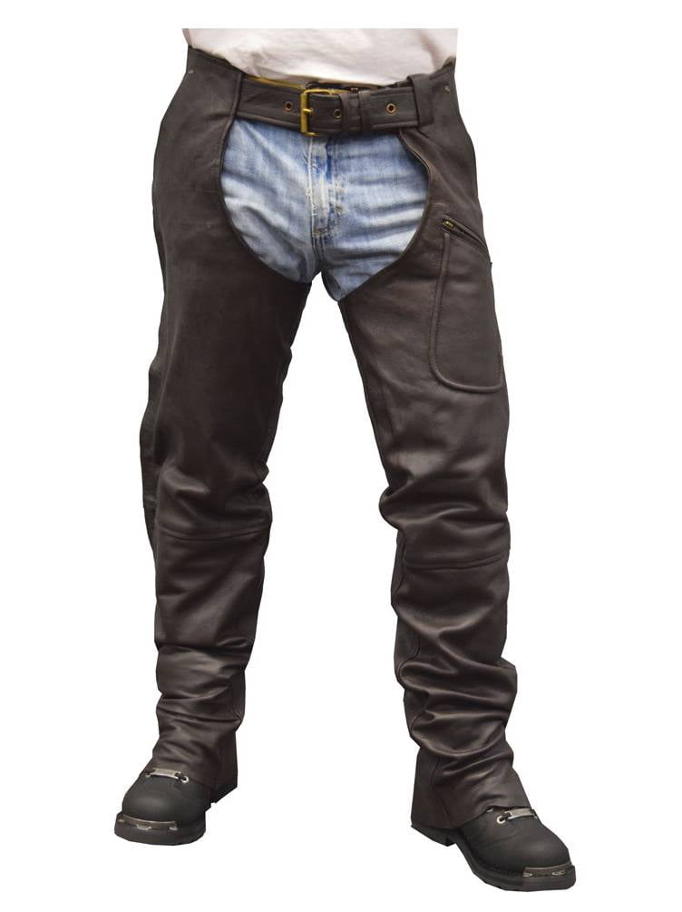 Redline Men's Classic Goat Skin Leather Motorcycle Chaps M-1710-BROWN ...