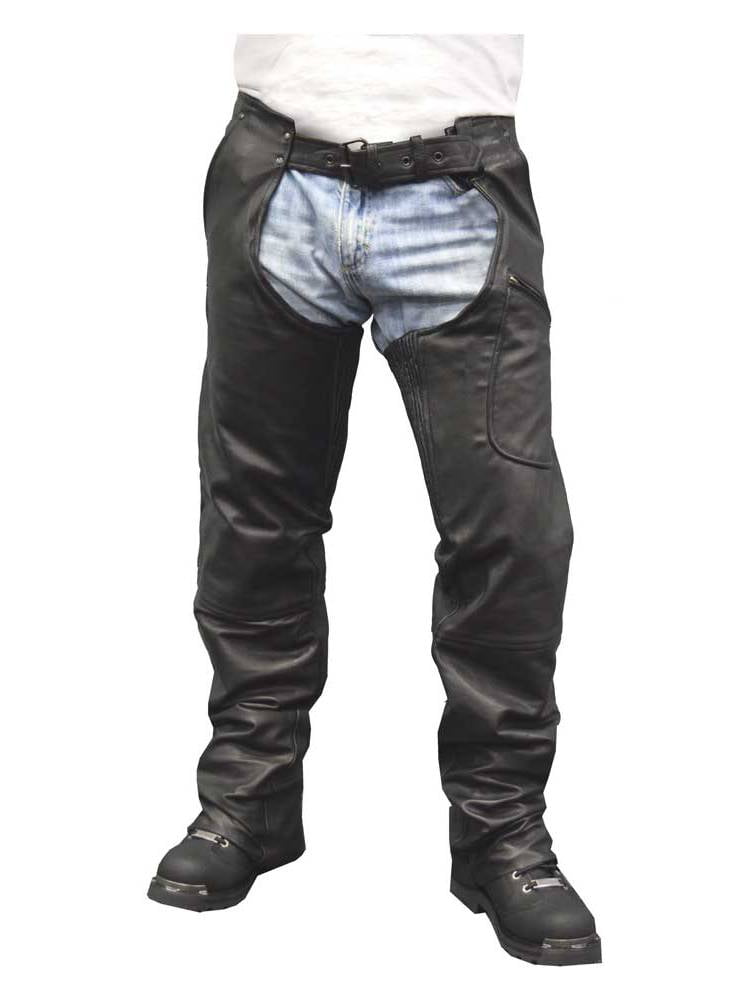 Redline Men's Heavy Weight Black Buffalo Leather Motorcycle Chaps M ...