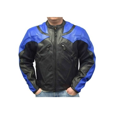 Redline Men's Orange Stripe Cowhide Leather Motorcycle Jacket, Black M ...