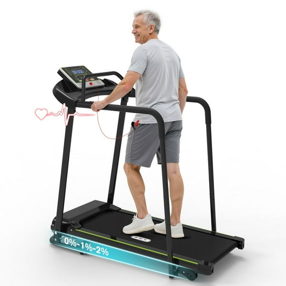 Redliro Senior Treadmill with Long Side Handrails, 300lbs Capacity, LED ...