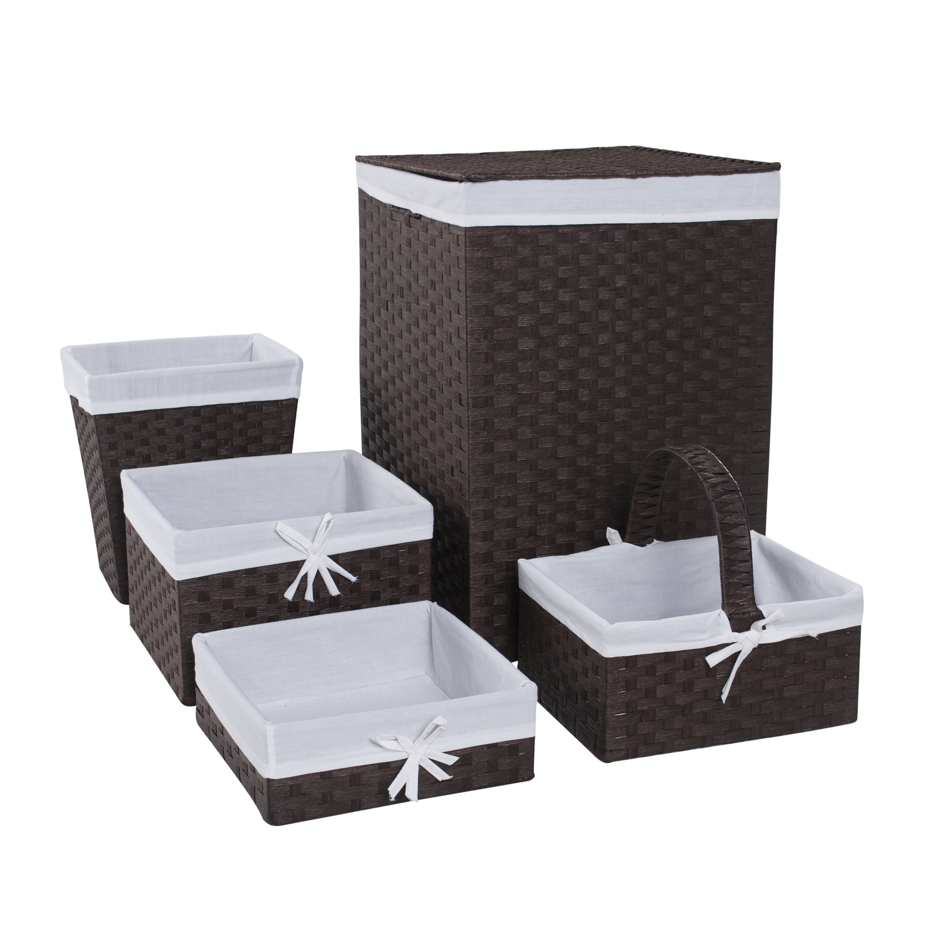 Redmon Five Piece Weave Pattern Hamper and Basket Set, Espresso Color ...